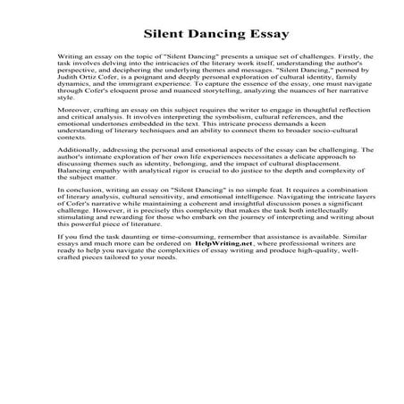 Silent Dancing Essay. Wilberforce University | PDF