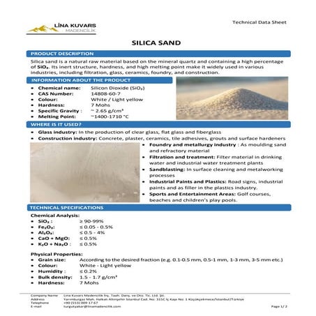 Silica Sand Technical Data Sheet (TDS) – High Purity Industrial Grade ...