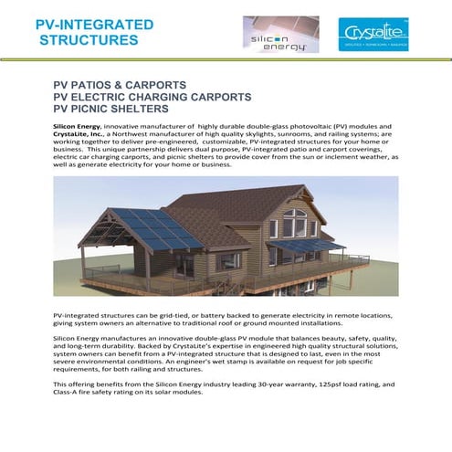 Silicon Energy - CrystaLite PV-Integrated Structures Brochure 05-16-13 | PDF