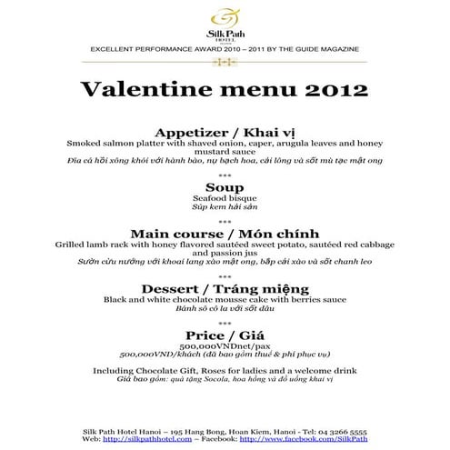 Silk path hotel valentine menu 2012 | PDF