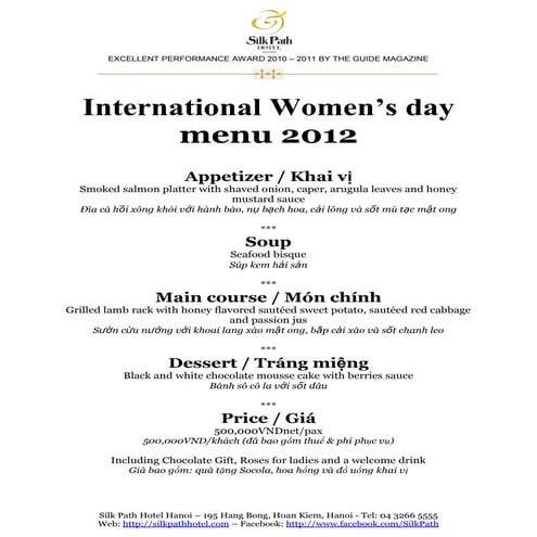Silk path hotel women day menu 2012 | PDF
