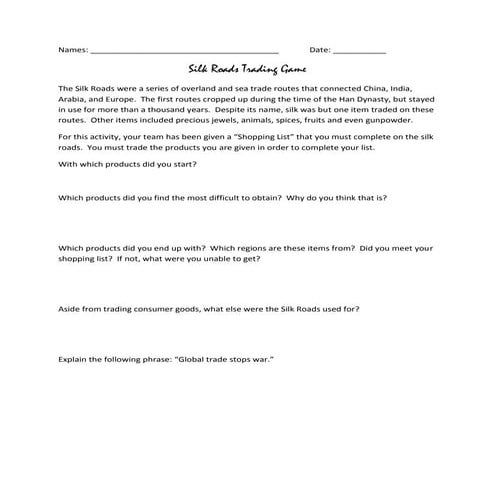 Silk roadhandouts | DOCX