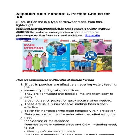 Silpaulin Rain Poncho-A Perfect Choice for All | PPTX
