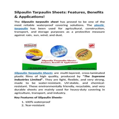 silpaulin tarpaulin usage & applications | PDF