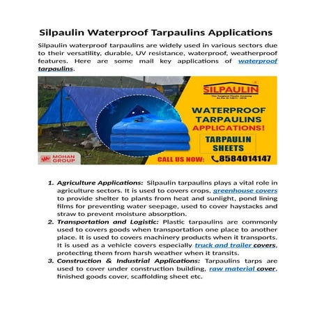 silpaulin waterproof tarpaulins applications | PPTX