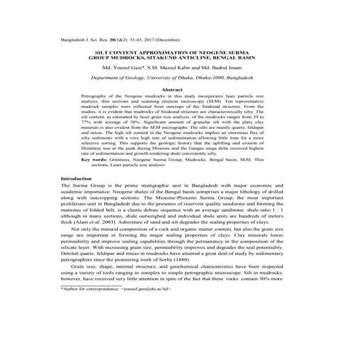 SILT CONTENT APPROXIMATION OF NEOGENE SURMA GROUP MUDROCKS, SITAKUND ...