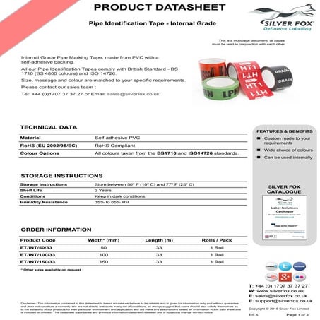 Silver Fox Oil Pipe Marking Tape - Internal | PDF