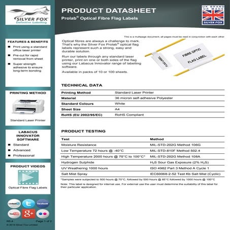 Silver Fox Optical Fibre Cable Labels | PDF