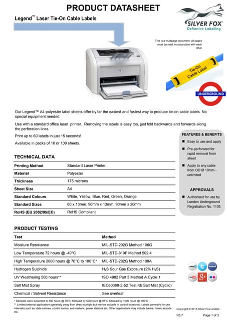 Silver Fox 2-Part Labelling - Thermal Cable Labels | PDF
