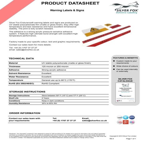 Silver Fox Optical Fibre Cable Labels | PDF