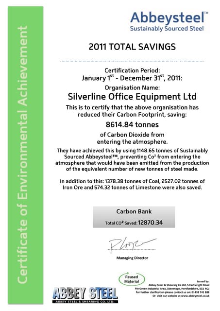 Silverline\'s Carbon Reduction Certificate | PDF | Environmental ...