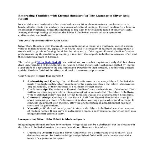 Embracing Tradition with Eternal Handicraft :Silver Rolu Rokali | PDF