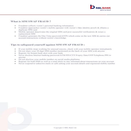 How to Save Yourself From SIM Swap Fraud | RBL Bank | PDF