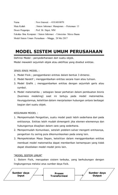 Model sistem umum perusahaan | PDF