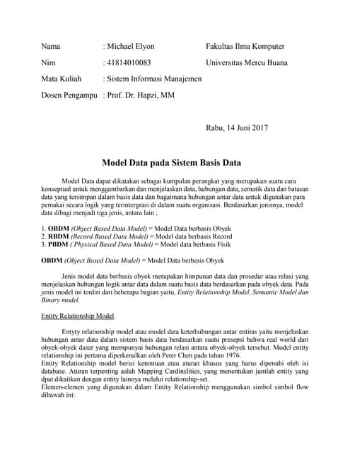 Modul 3 matakuliah Basis Data - Data Model | PPTX