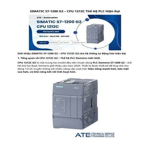 SIMATIC S7-1200 G2 – CPU 1212C | THẾ HỆ PLC HIỆN ĐẠI, NHỎ GỌN, MẠNH MẼ | PDF