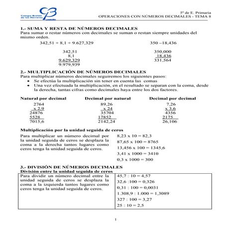 Suma y resta de decimales | PDF