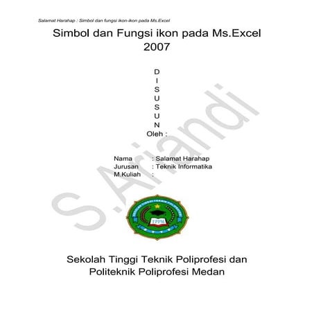 Simbol dan fungsi ikon pada ms.excel | DOCX