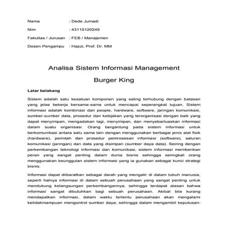 Sim, dede jumadi,,tugas uas, hapzi, prof. dr. mm, analisa sistem informasi management burger ...