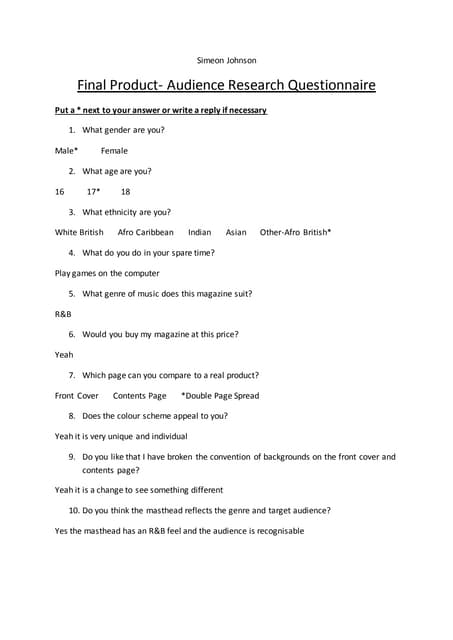 Target Audience Questionnaire | PPT