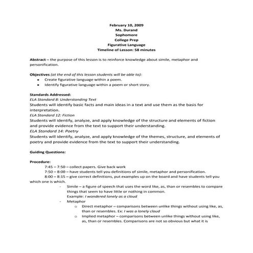 Simile Personifcation Metaphor Lesson | DOCX