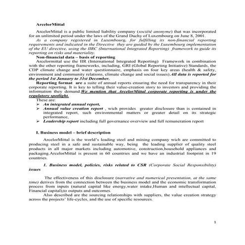 THE INTEGRATED REPORTING - Case study Arcelormittal | PDF