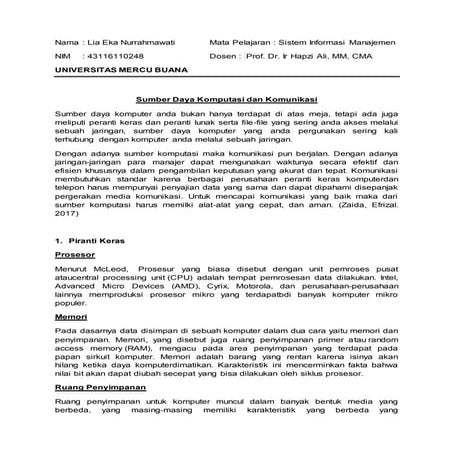 SIM, Lia Eka Nurrahmawati , Prof. Dr. Ir. Hapzi Ali, MM, CMA, Sumber Daya Komputasi dan ...