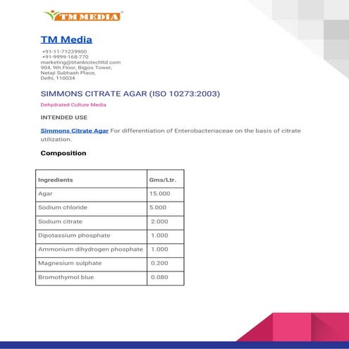 Simmons citrate agar summary and explanation | PDF