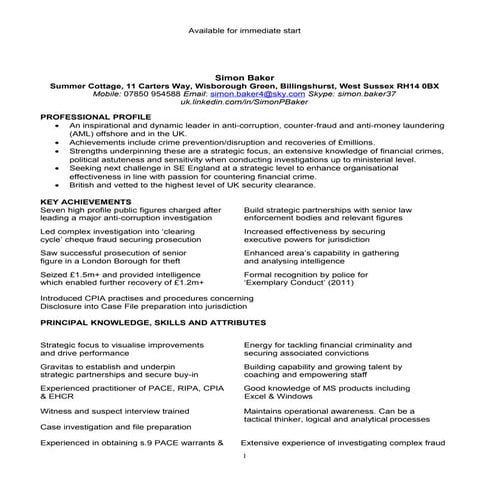 Simon baker c.v | DOC | Crime & Harmful Acts to Individuals, Society ...