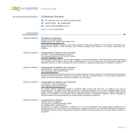 SIMONE DI BRANGO - CURRICULUM VITAE | PDF
