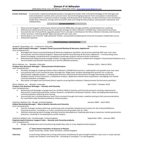 Simon Wheeler Resume - Product Management and Marketing | PDF