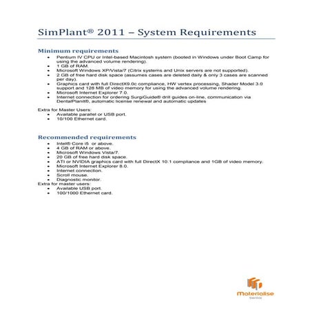 Simplant software system requirements | PDF