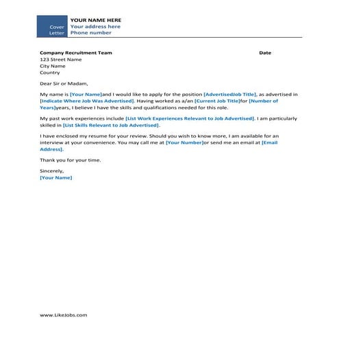 Simple Cover Letter Template | DOCX