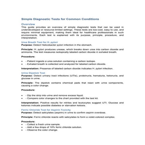 Simple Diagnostic Tests for Common Conditions | PDF
