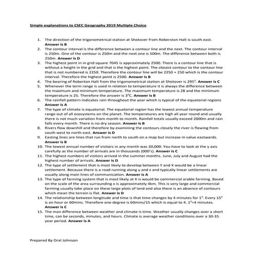 Simple explanations with answers to CSEC Geography 2019 multiple choice | PDF