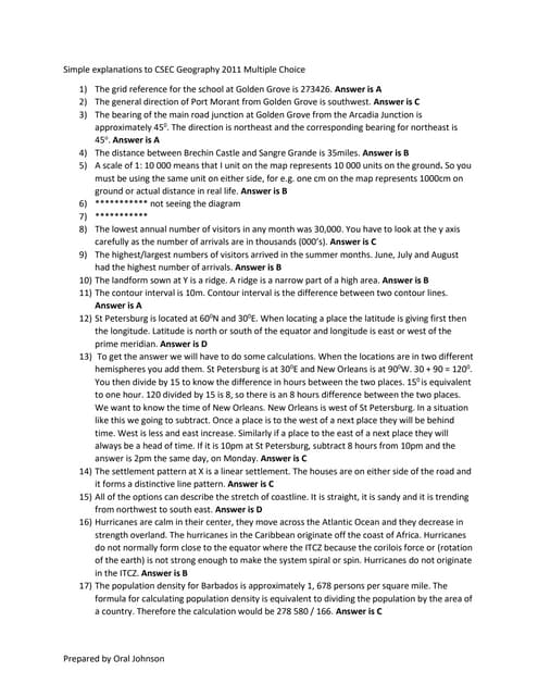 Simple explanations with answers to CSEC Geography 2019 multiple choice ...