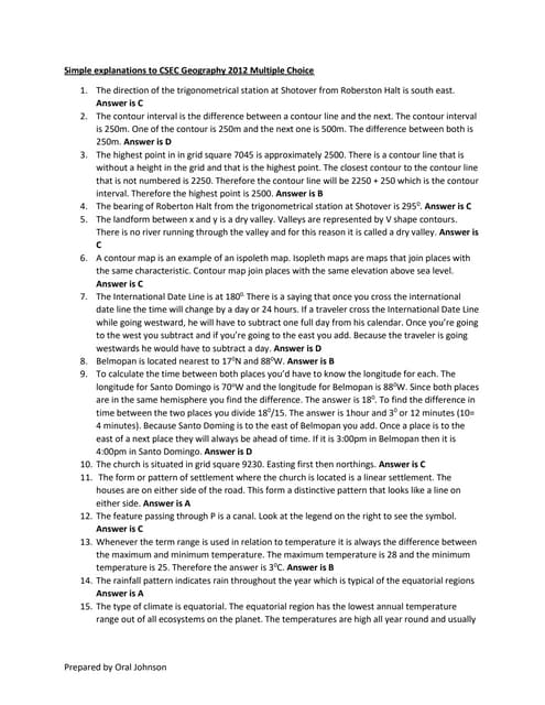 Simple explanations with answers to CSEC Geography 2019 multiple choice ...