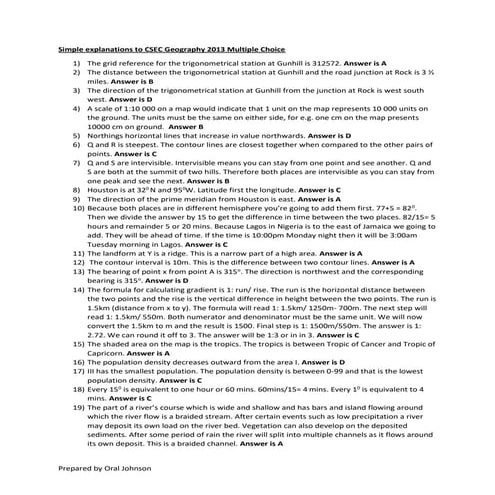 Simple explanations to CSEC Geography 2013 multiple choice | PDF