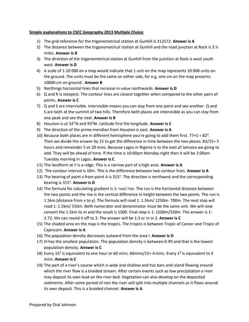 Simple explanations with answers to CSEC Geography 2019 multiple choice ...