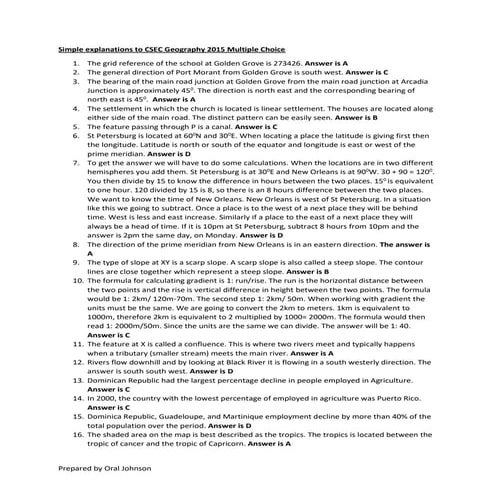 Simple explanations to csec geography 2015 multiple choice | PDF