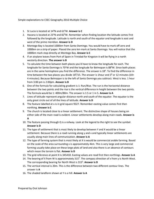 Simple explanations with answers to CSEC Geography 2019 multiple choice ...