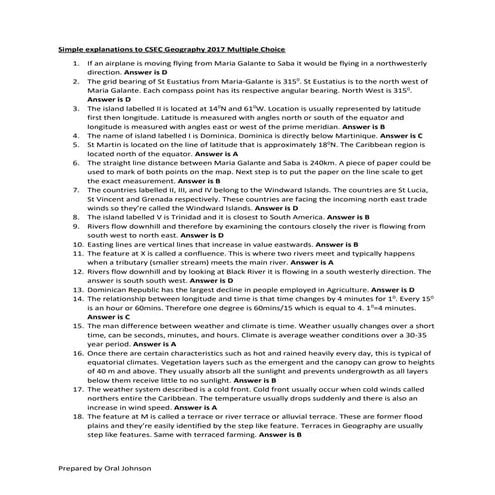 Simple explanations to CSEC Geography 2017 multiple choice | PDF