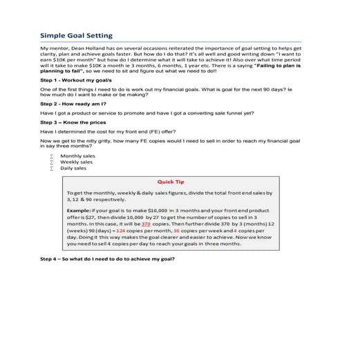 Simple goal setting | PDF | Financial Planning | Personal Finance