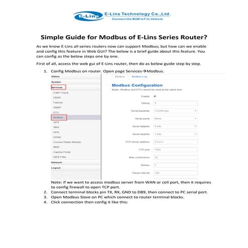 Simple Guide for Modbus of E-Lins Series Router? | PDF