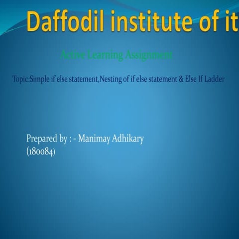 Simple If Else Statementnesting Of If Else Statement And Else If Ladder Ppt