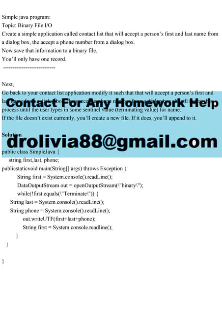 Simple Java Programtopic Binary File Iocreate A Simple Applicpdf 8938