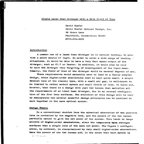 Simple laser beam diverger with a wide field of view 1983 | PDF