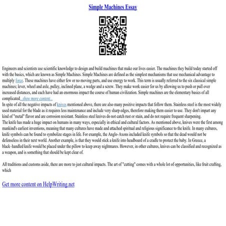 Simple Machines Essay | PPT