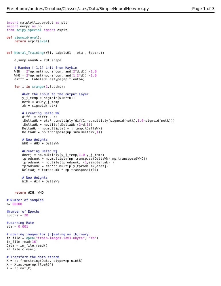 Simple Neural Network Python Code