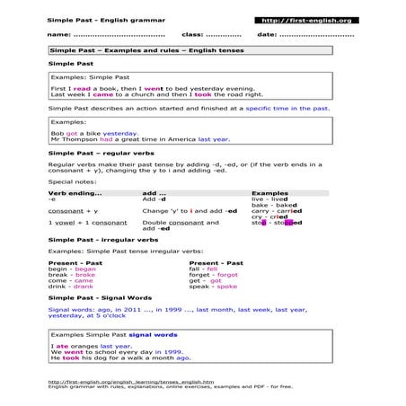Simple Past rules | PDF